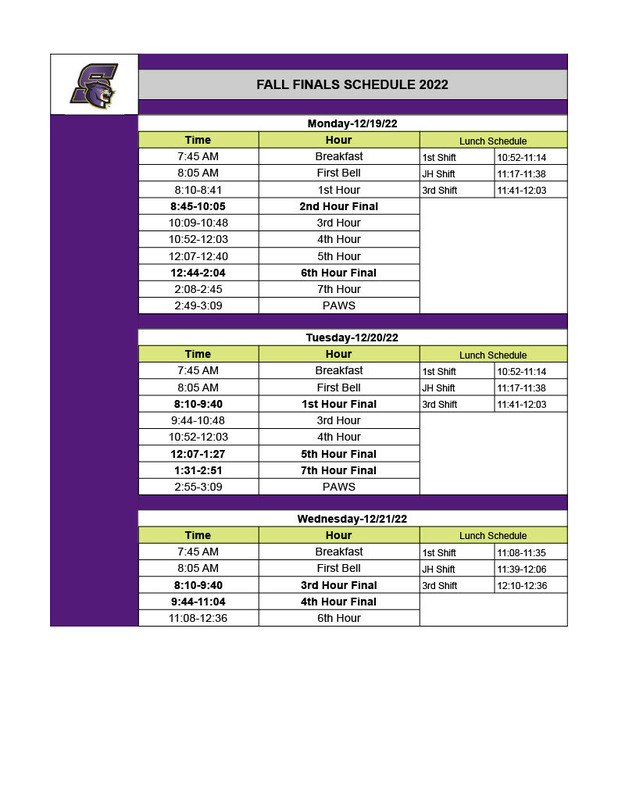 Fall Finals Schedule Salisbury R IV School District Fall Finals Schedule Salisbury R IV School District